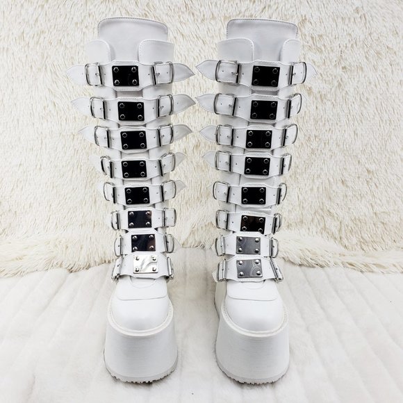 Demonia | Shoes | White Platform Goth Punk Rave Festival Knee Boots ...